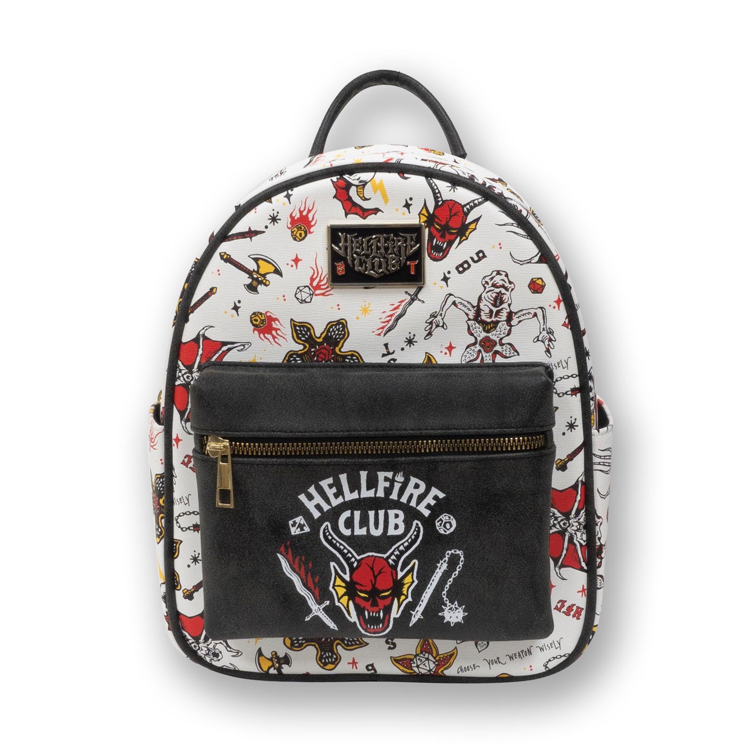 Stranger Things Hellfire Club Digital Print PU Backpack - White