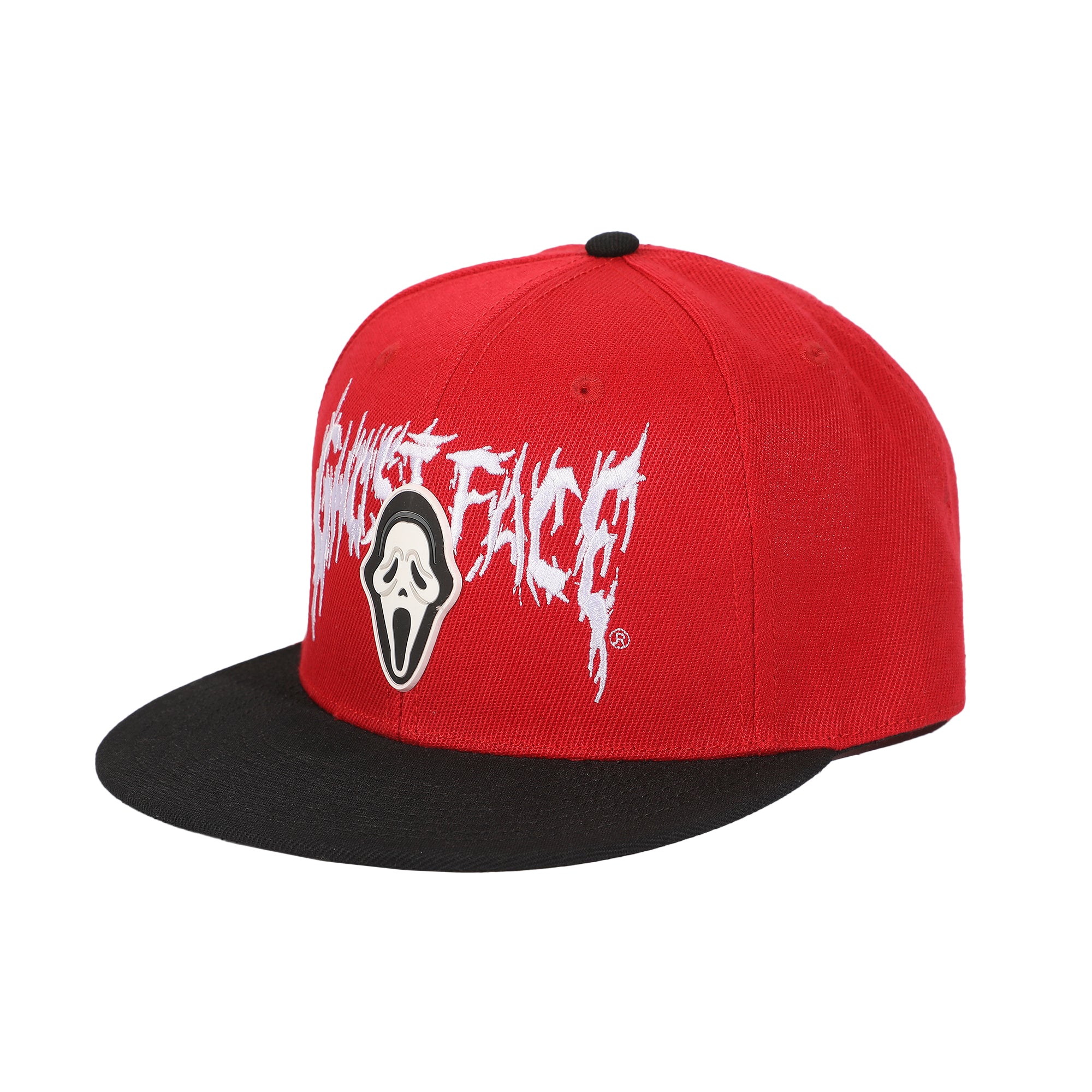 Ghostface Mask Rubber Badge Red Flat Bill Baseball Cap